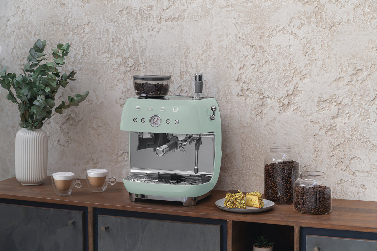 Manual Espresso Coffee Machine with Grinder – Retro-Style Pastel Green ...