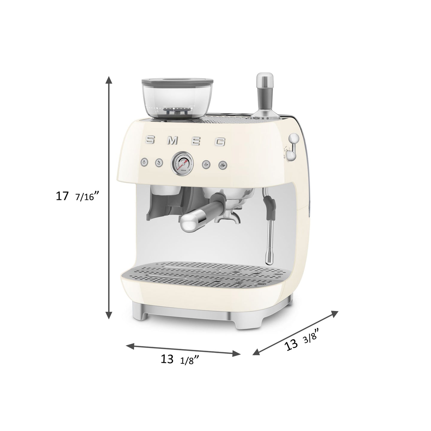 Manual Espresso Coffee Machine with Grinder – Retro-Style Cream Glossy ...